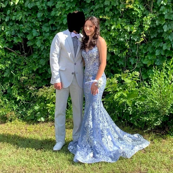 cinderella divine | Dresses | Blue And Silver Prom Dress With Corset ...